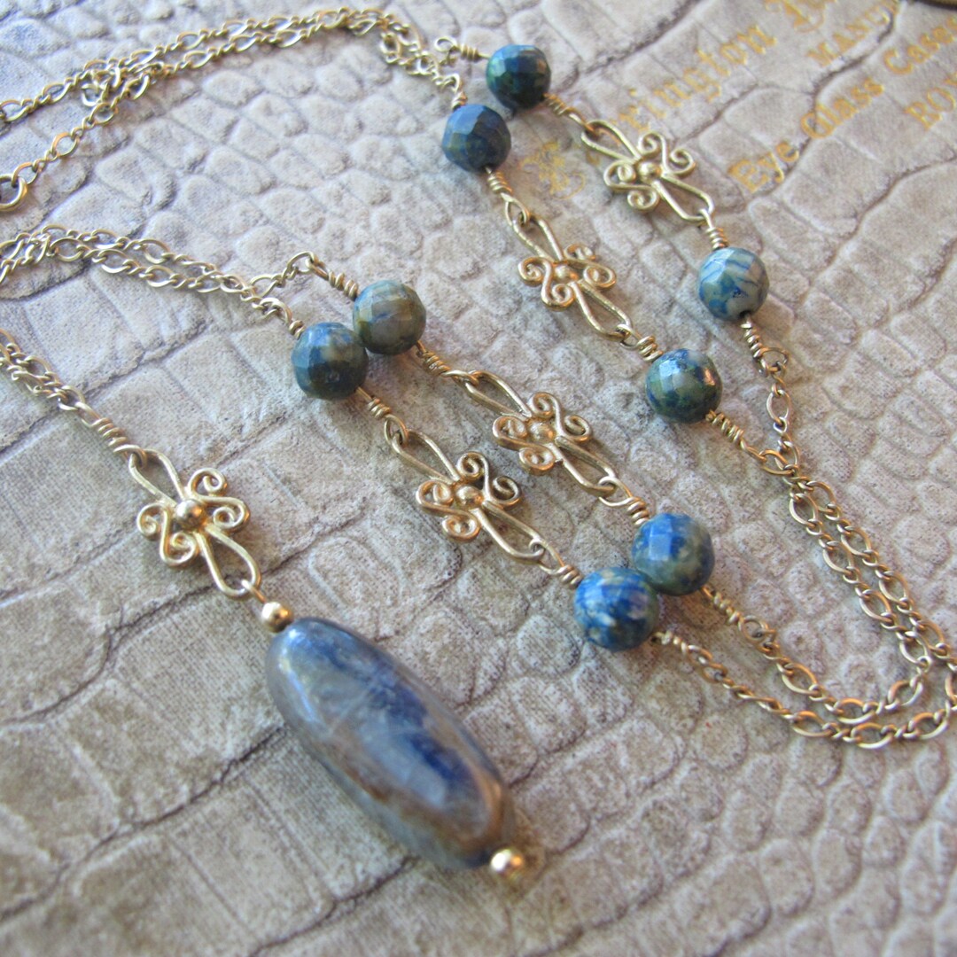 14k Gold Filled Gemstone Bead Chain Pendant Necklace. Labradorite ...