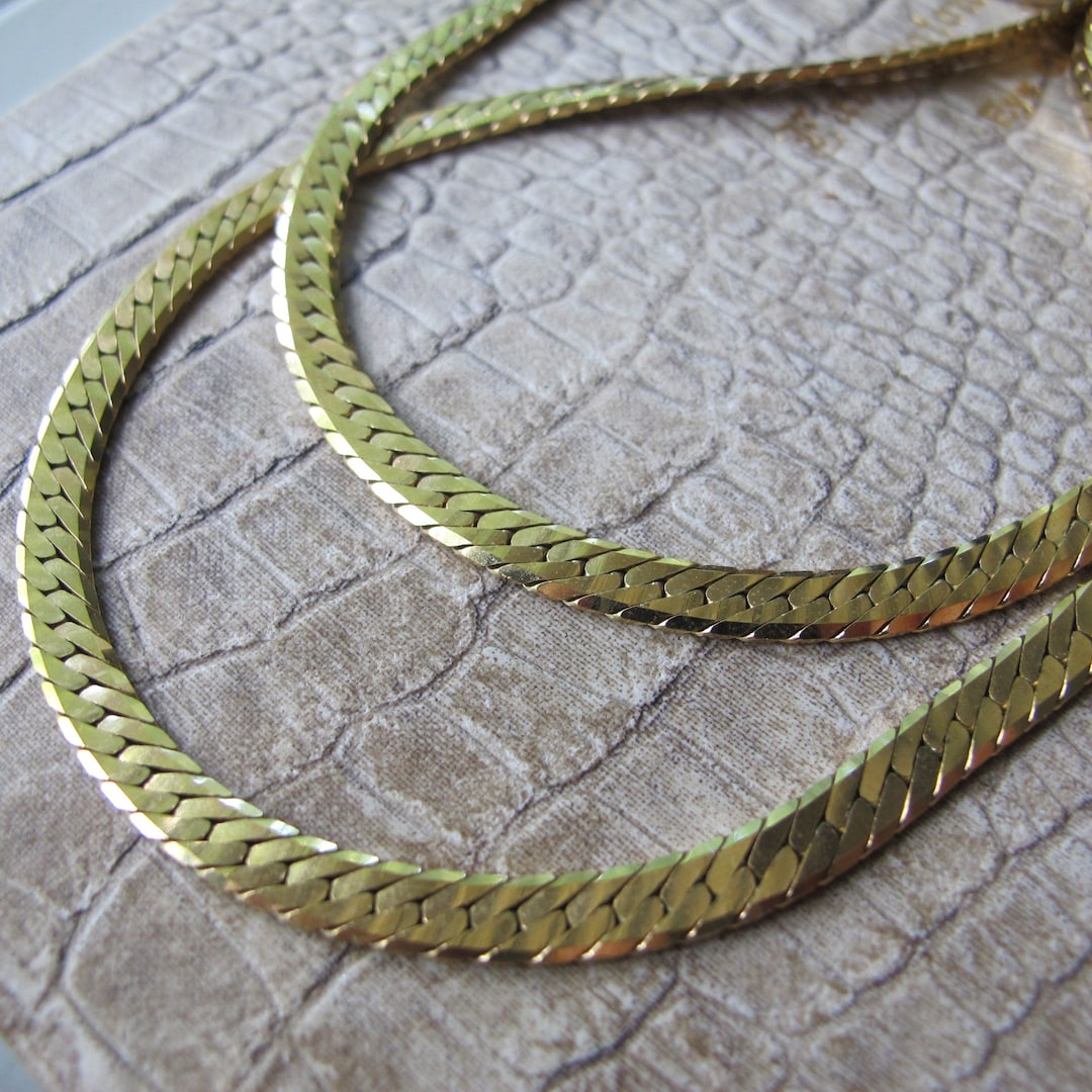 24 IN Gold Plated Herringbone-style Chain Necklace. 5 MM Wide, Unisex ...