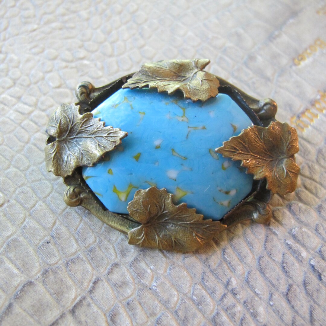 Early Hubbell Glass, Czech Turquoise Art Glass 1910s 20s Brass Metal ...