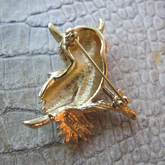 Owl Brooch in Gold Tone, Emerald Green Crystal Rhines… - Gem