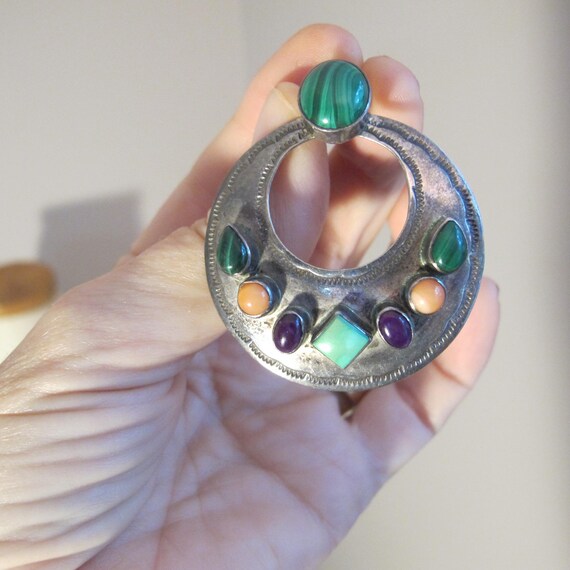 Large Native American Multi Gemstone Stone Sterling S… - Gem