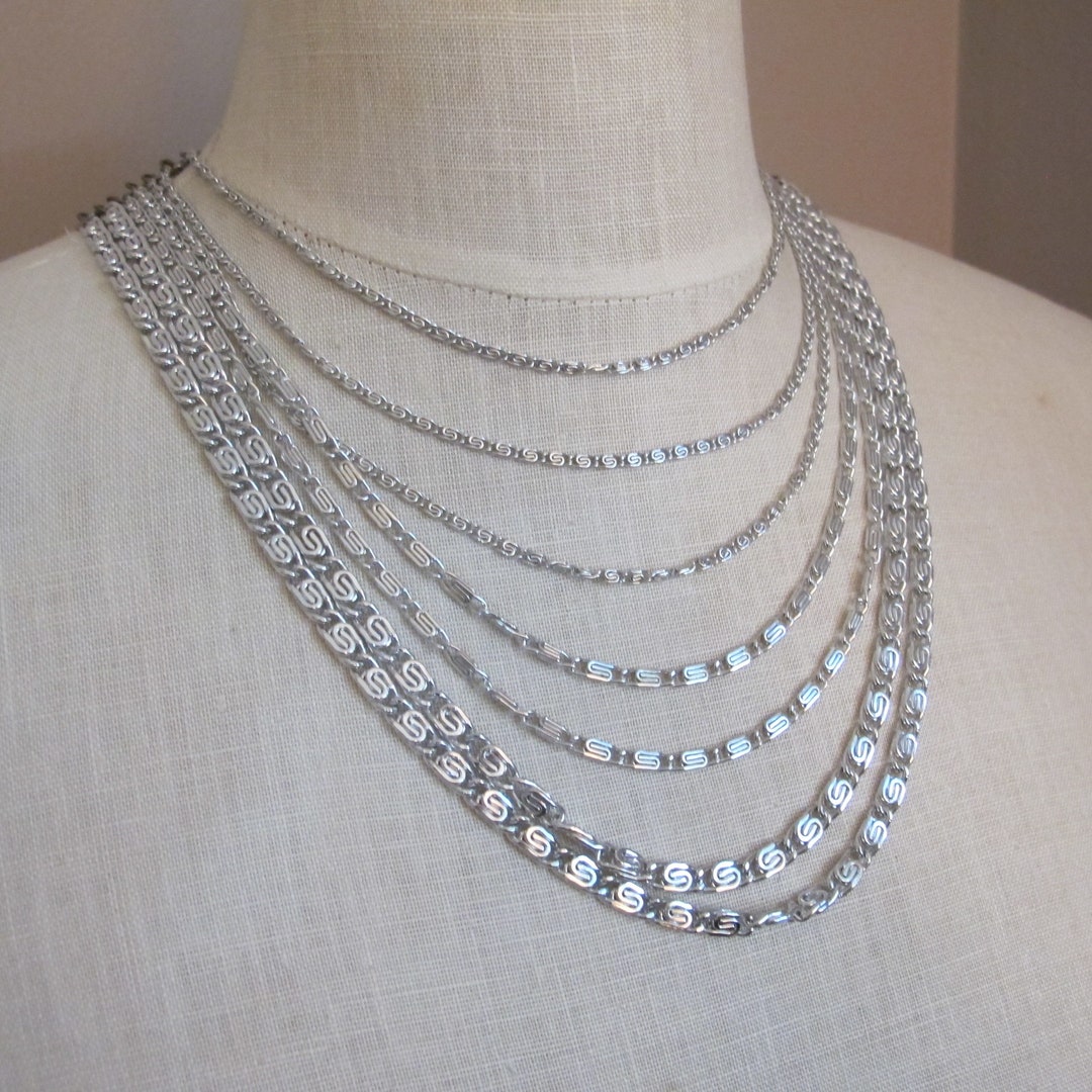 Coventry Style 50's Snail Link Nesting Multi 7 Chain Bib Silver Tone or ...