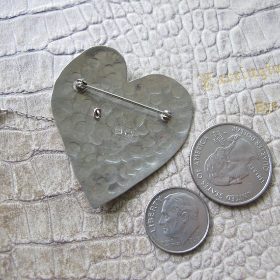 Handmade Artisan AH Heart Shaped Brooch Pin w/ Dangle… - Gem