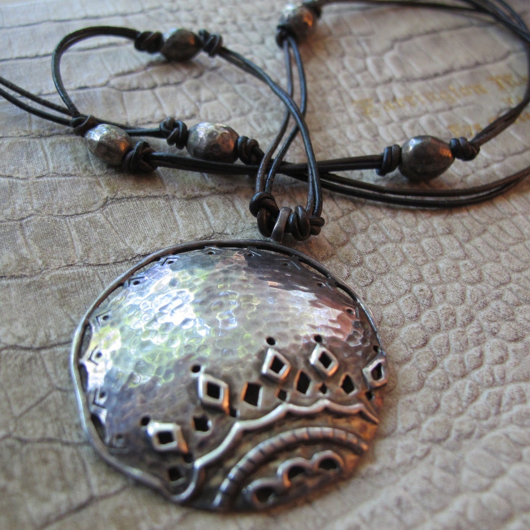 Designer Signed Sterling Silver Statement Pendant, Silver Bead and ...