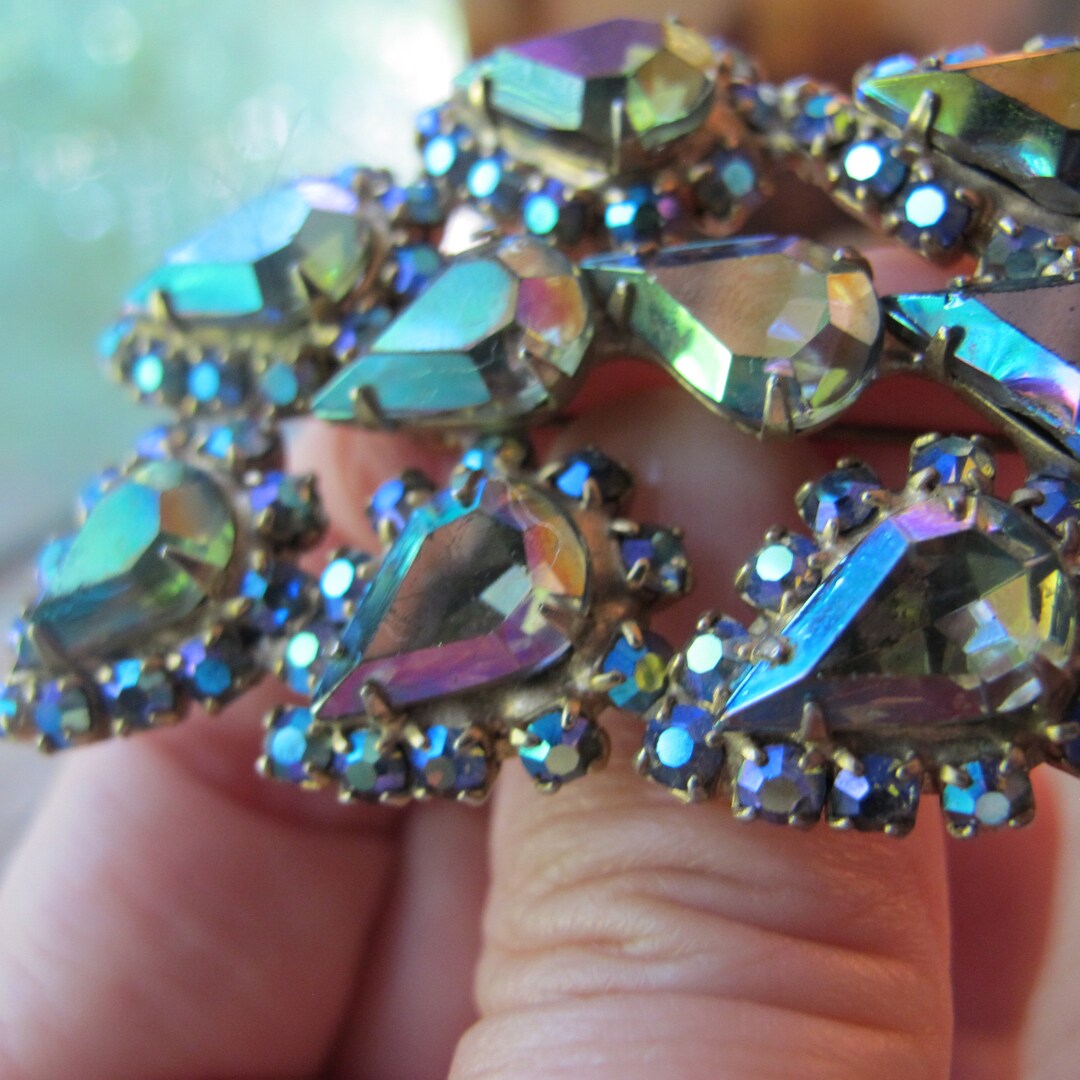 Rhinestone AB Crystal Rainbow Leaf Botanical Floral Brooch Pin Hand Set ...