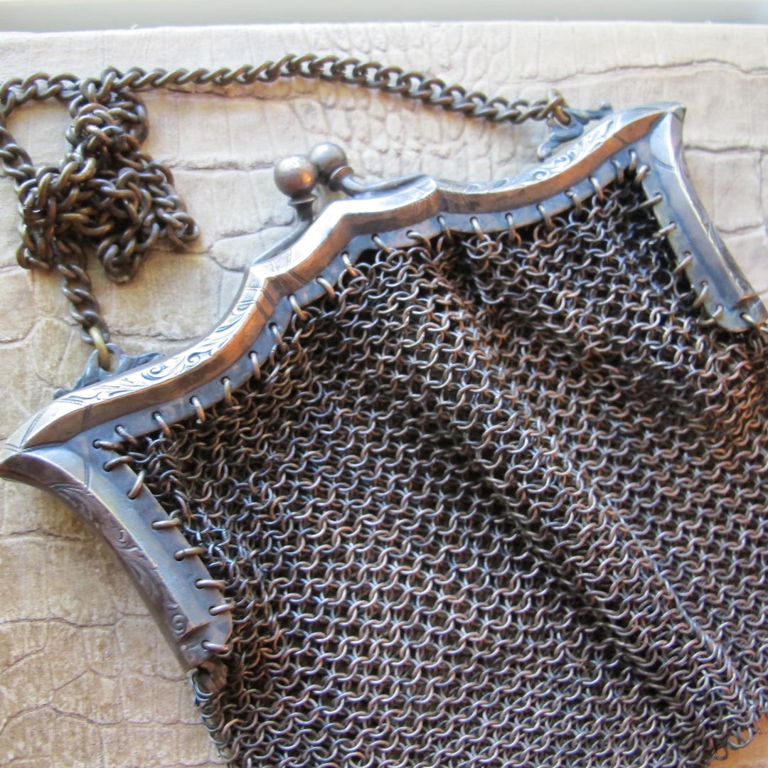 Victorian Antique Chainmail Mesh Metal Chain Handle Handbag Purse ...