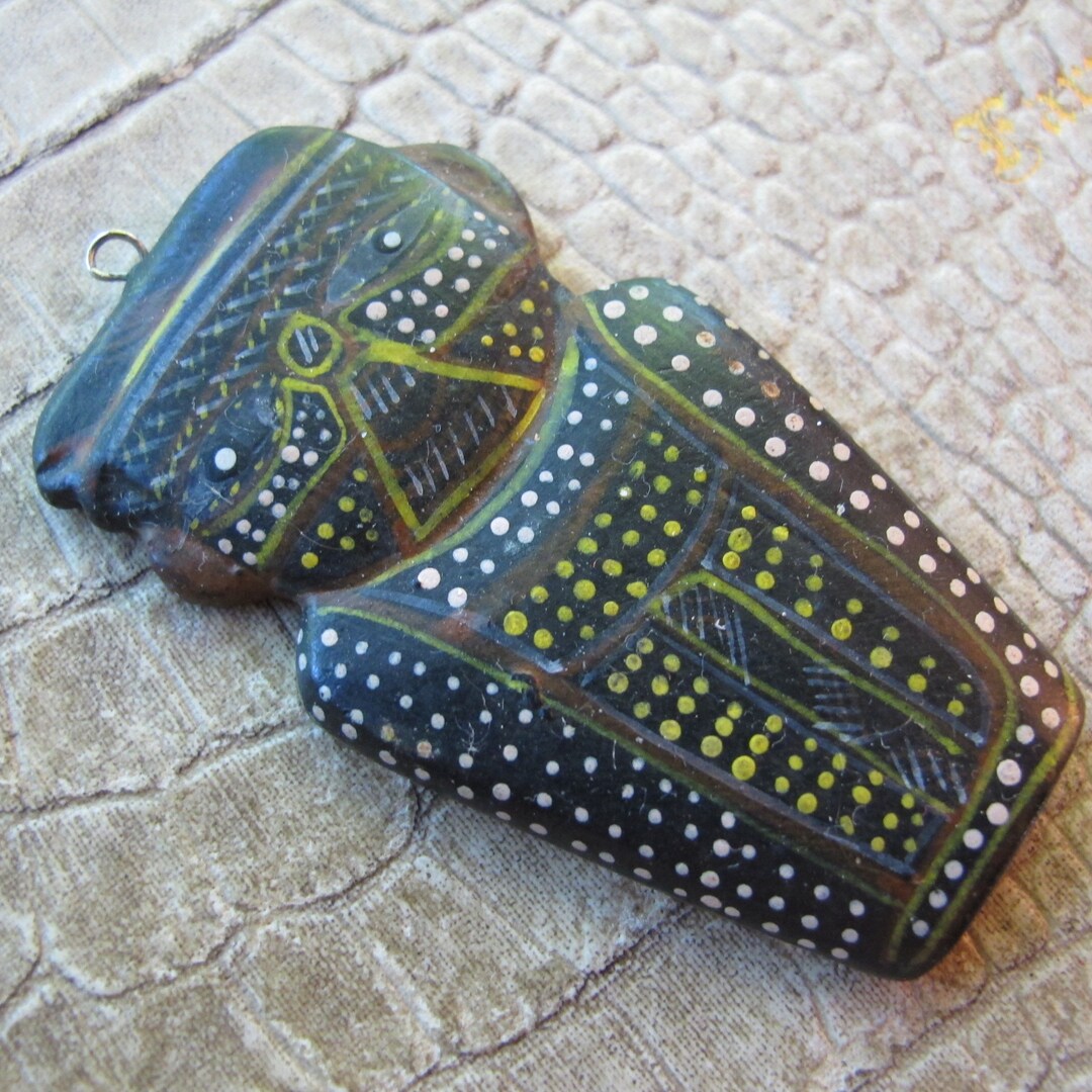 Hand Painted Stippling on Wood Figural Figure Tribal Style Charm ...