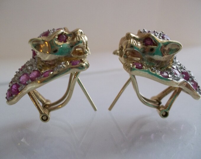 Vintage 14kt Gold & Ruby Earrings/ CARTIER STYLE Panther Ruby/ - Etsy