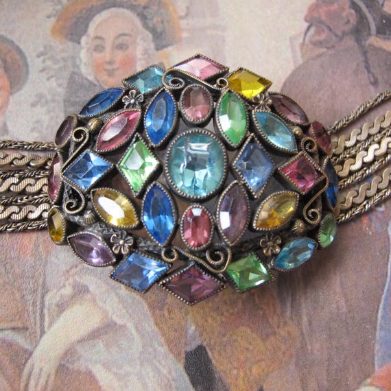 Czech Style Art Deco Jewel Crystal Stone Tones Cluste… - Gem