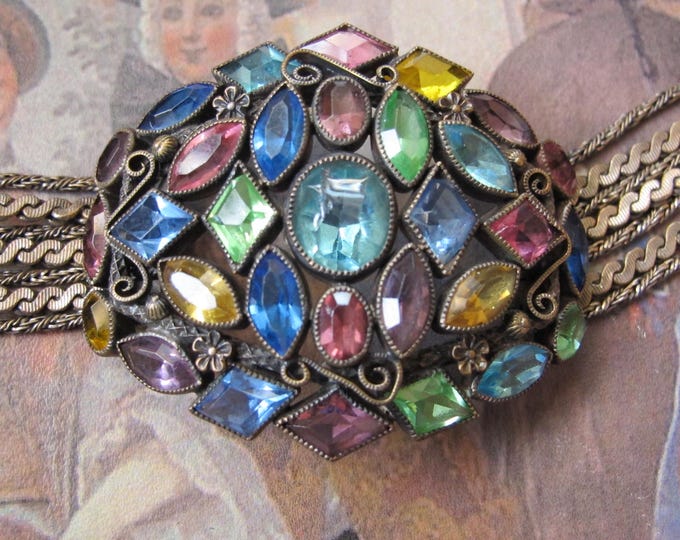 Czech Style Art Deco Jewel Crystal Stone Tones Cluster Statement Chain ...