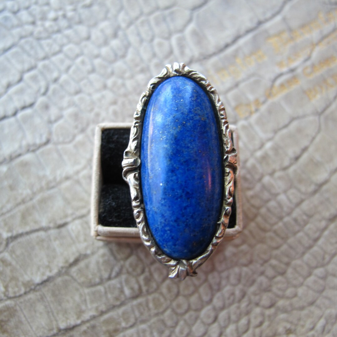 Circa 1900 Gemstone Blue Lapis Lazuli Set in 800 Silver, Italian Style ...
