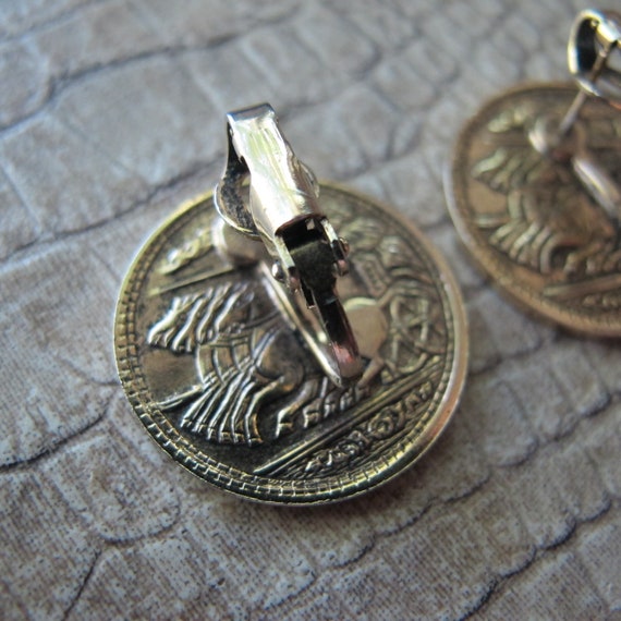 Alexander the Great Faux Coin Gold Tone Earrings, Cli… - Gem
