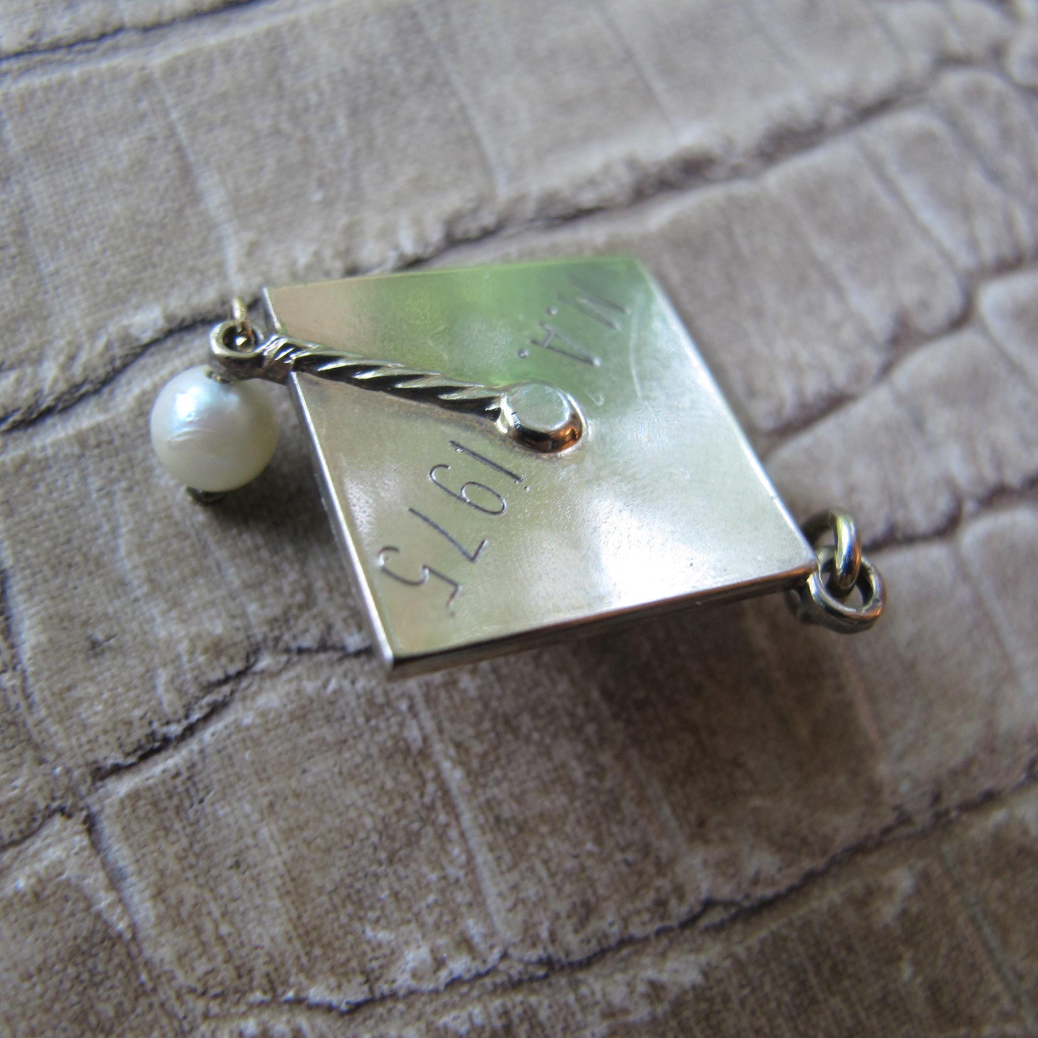 Graduation Cap Sterling Silver Gold Vermeil With a Real Pearl Dangle ...