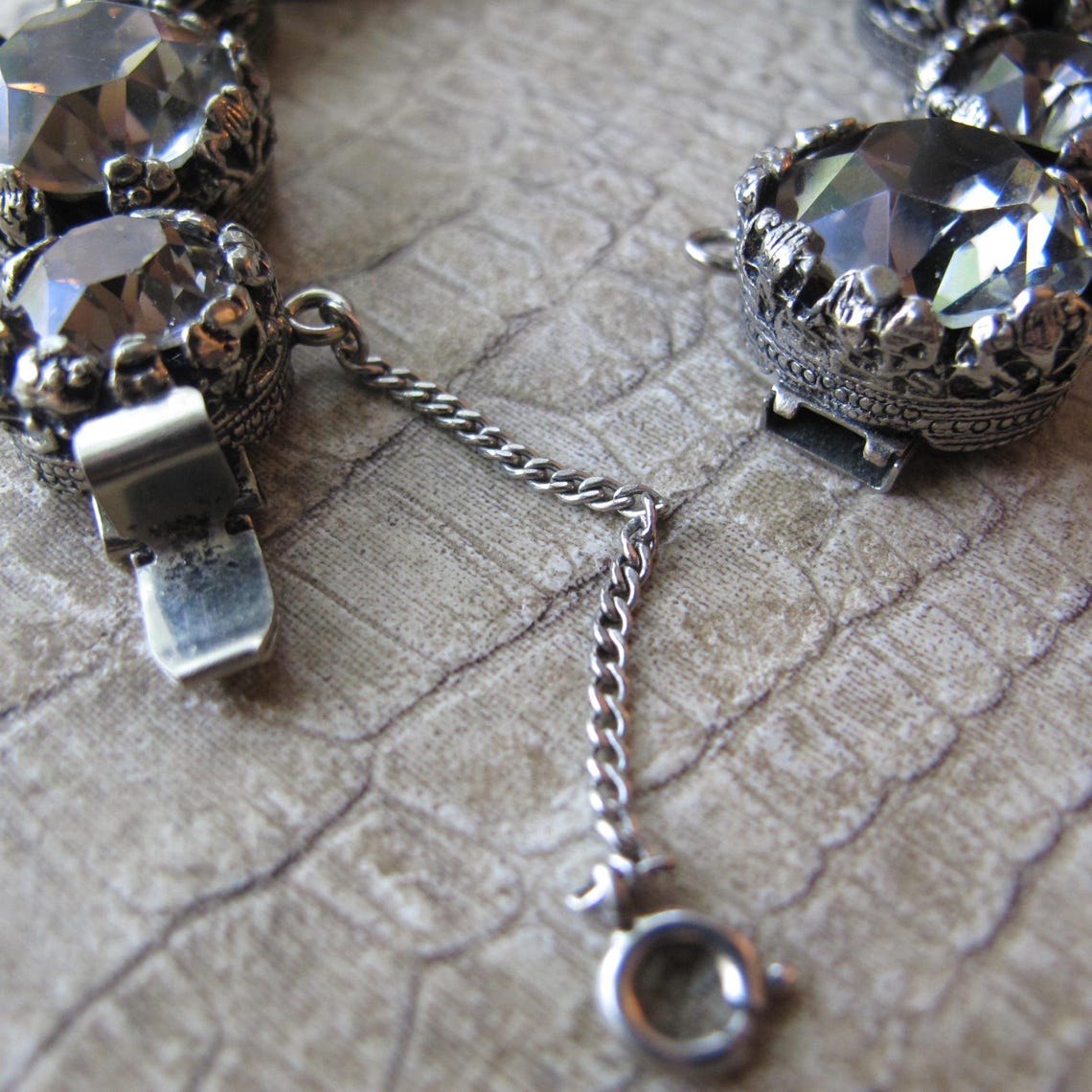 Brutalist Glamour Crystal Stone Gunmetal Gray Silver Tone Line ...