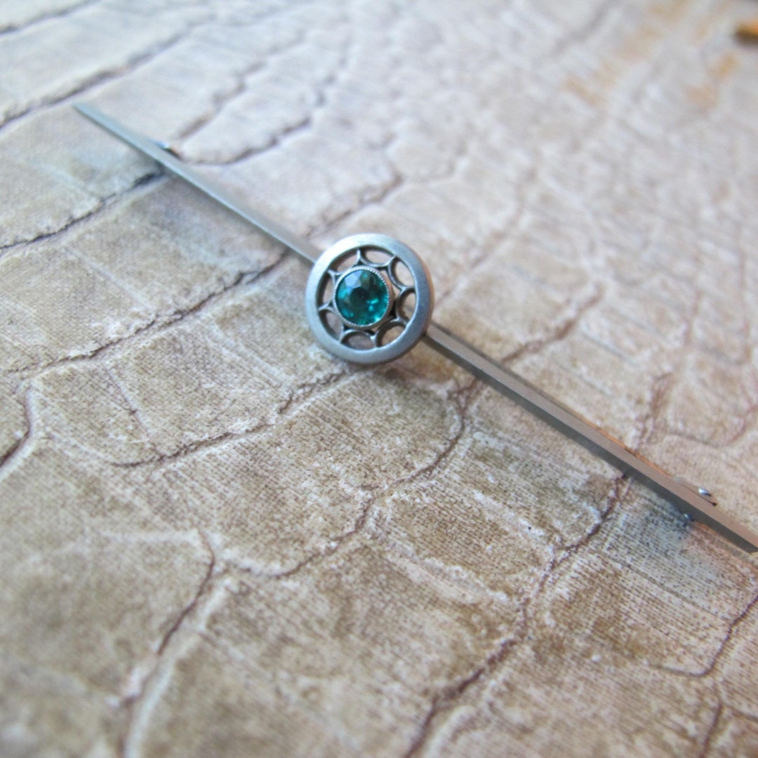 Art Deco Emerald Paste Iconic Bar Pin, Safety Pin Catch, Makers' Mark ...