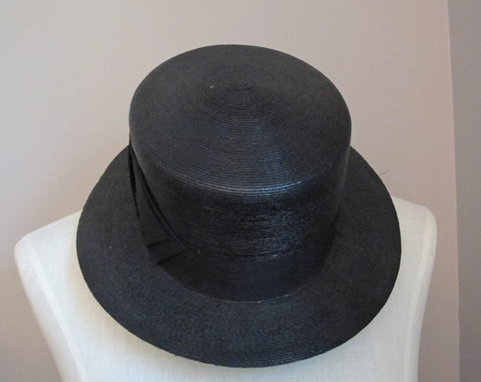 Edwardian Early 20th Century Men's Black Straw Boater Porkpie Style Hat ...