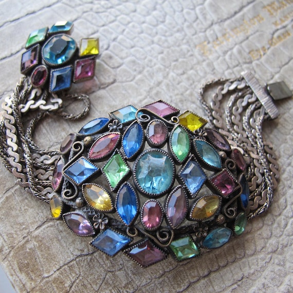 Czech Style Art Deco Jewel Crystal Stone Tones Cluste… - Gem