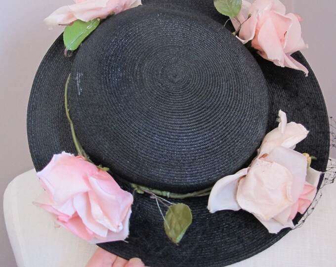 1940's Spring Straw Flower Hat With Net, by Designer Vincent De Koven ...