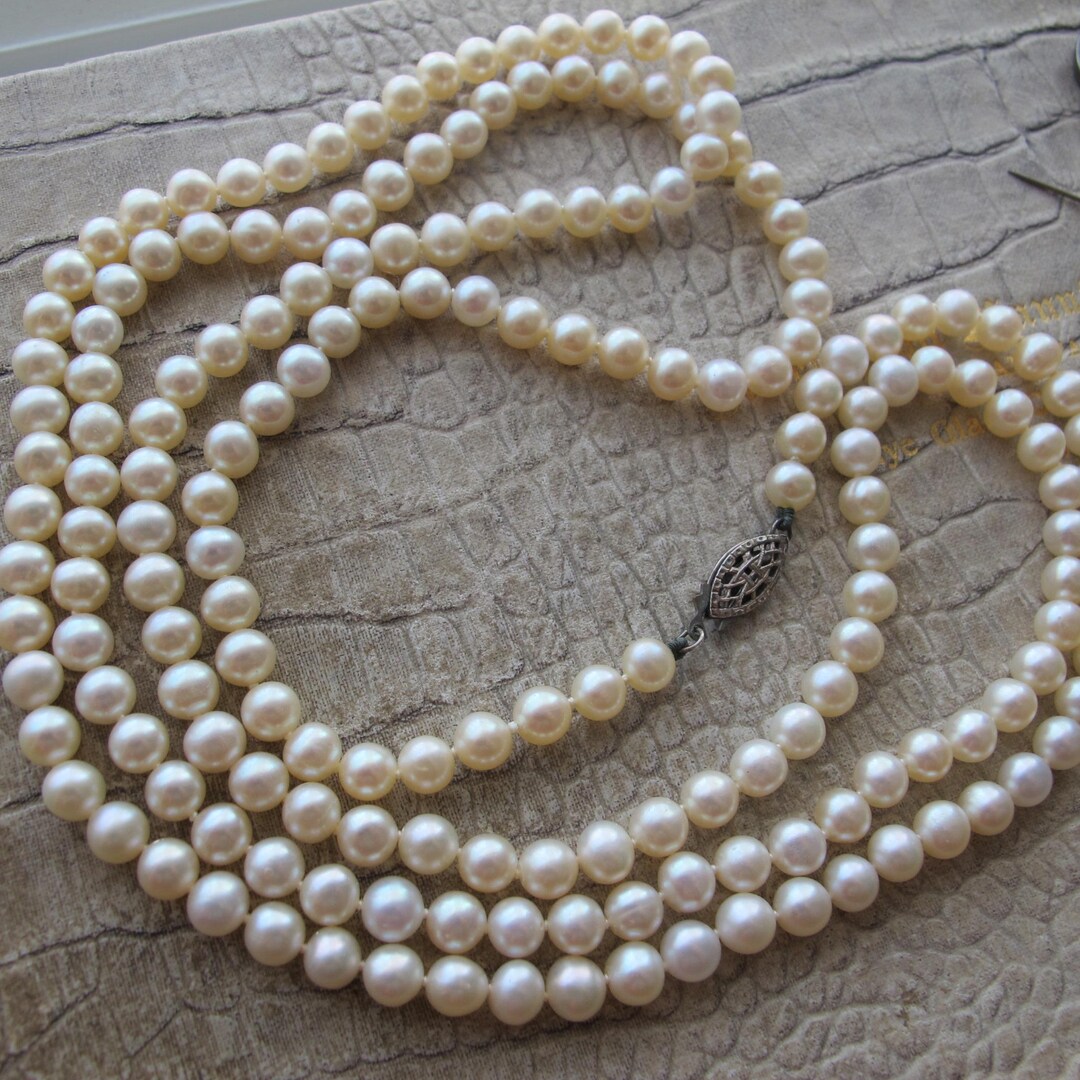 Opera Length Long Rope of Cultured Pearls, Vintage Age, Genuine Pearl ...