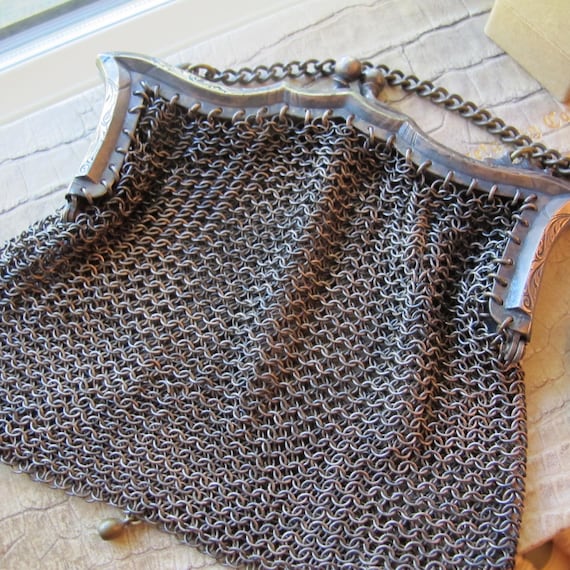 Victorian Antique Chainmail Mesh Metal Chain Handle H… - Gem