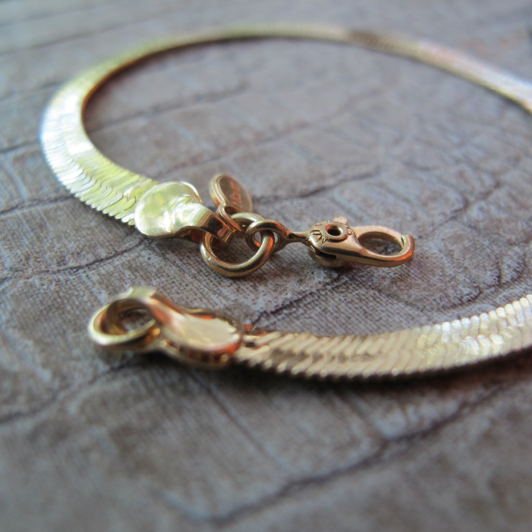 Monet Gold Tone Herringbone Chain Link Bracelet. Gold Finish Costume ...