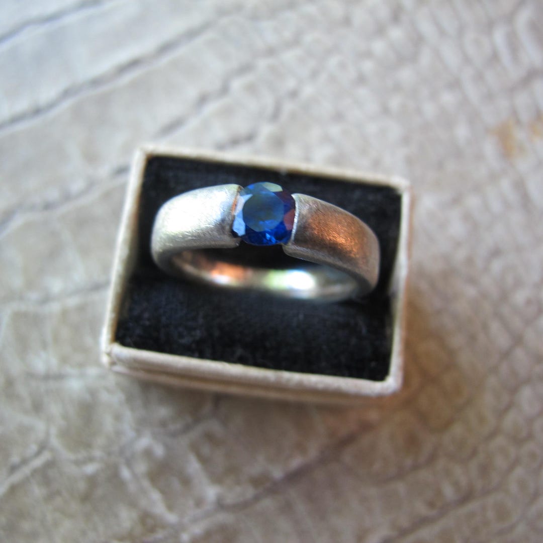 Designer German Modernist Style Sterling Blue Stone Ring, Satin Finish ...