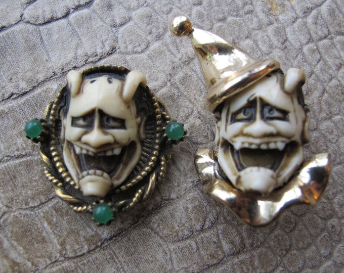 Selro Attributed Resin Devil Clown Jester Figural Face Brooch Pin ...