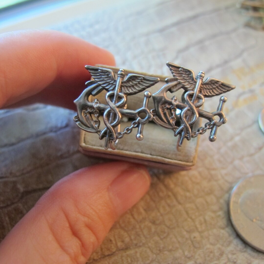 Caduceus, Wings & Anchor Silver USPHS Collar-pins Converted to Earrings ...