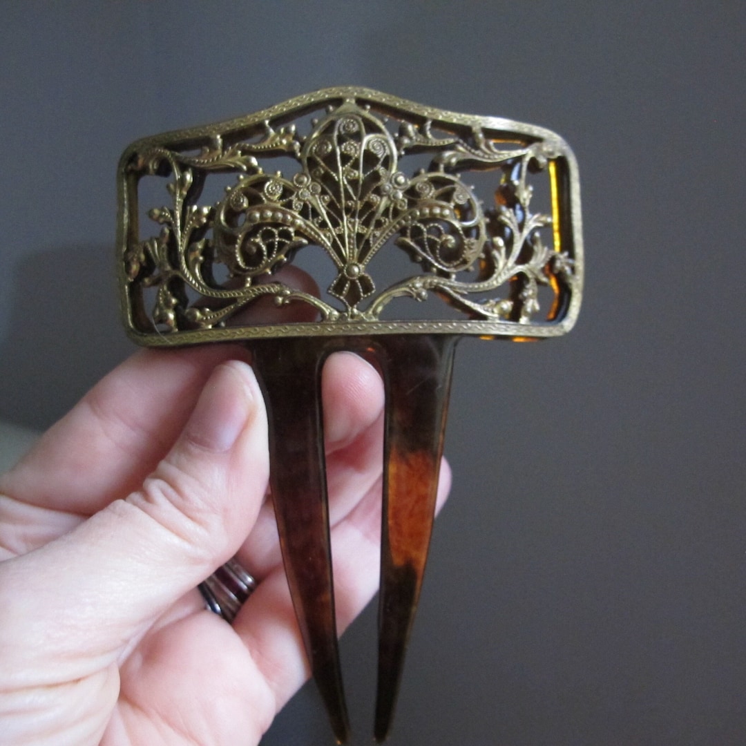 Antique "fn & Co" Signed Hair Comb, Gilt Metal Tortoiseshell Color ...