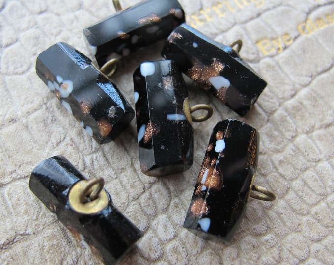 Murano Style Antique to Older Vintage Aventurine Speckled Black Barrel ...