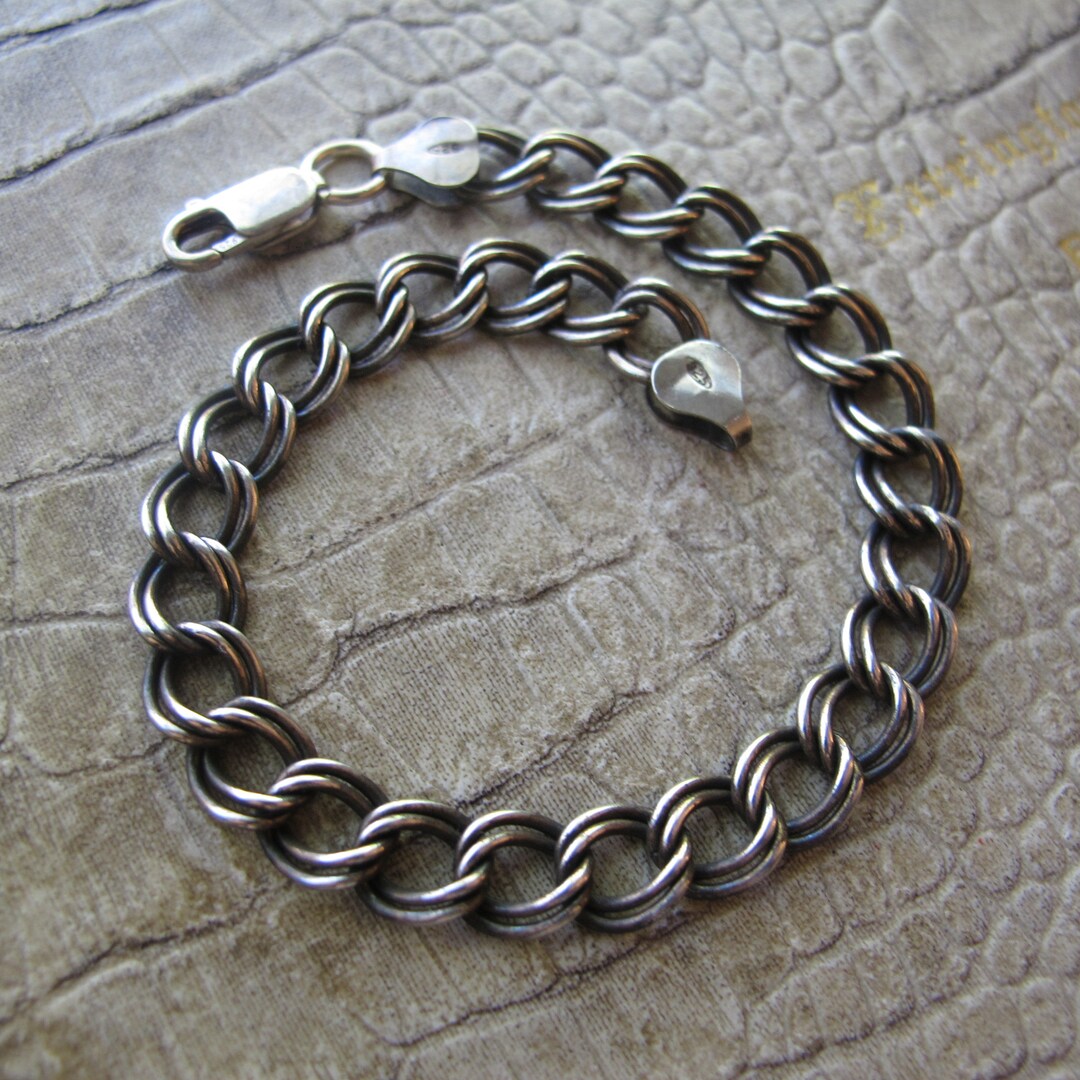 Italian 925 Sterling Silver Double Link Curb Link Charm Style Bracelet ...