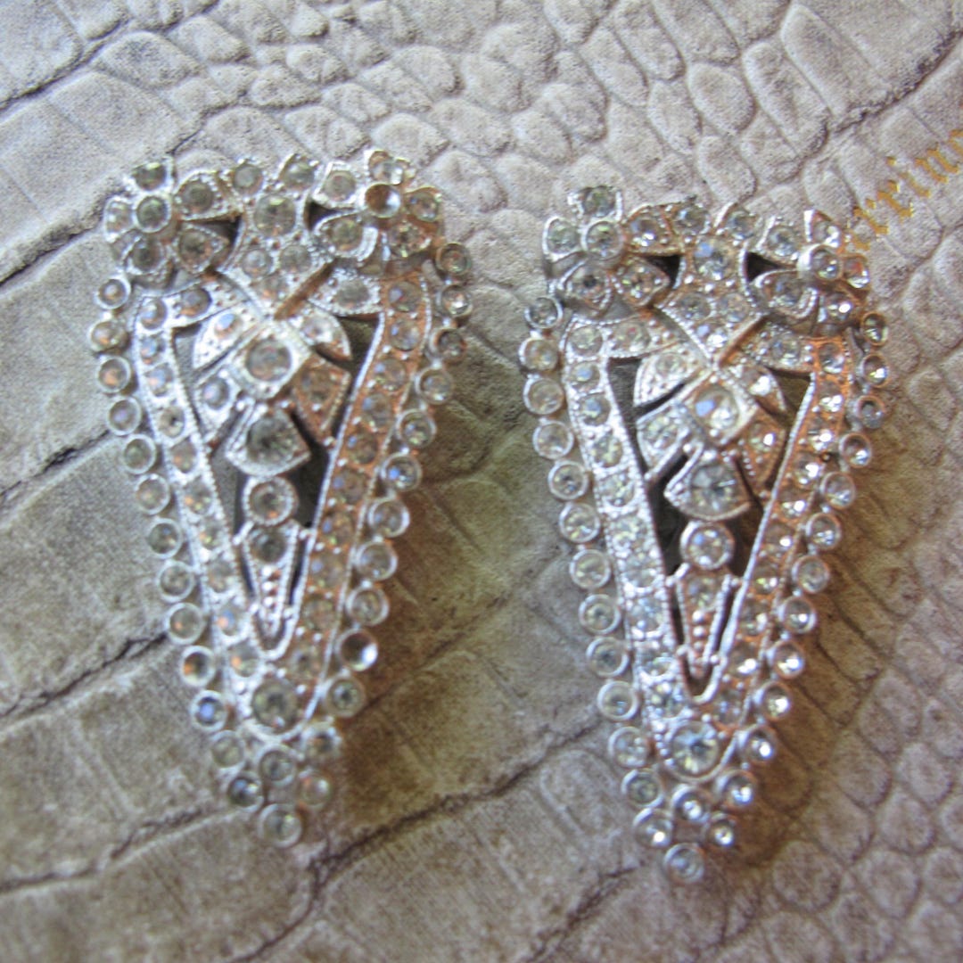 Art Deco Style Rhinestone Dress Clips, 1930's-40's Era High Fashion ...