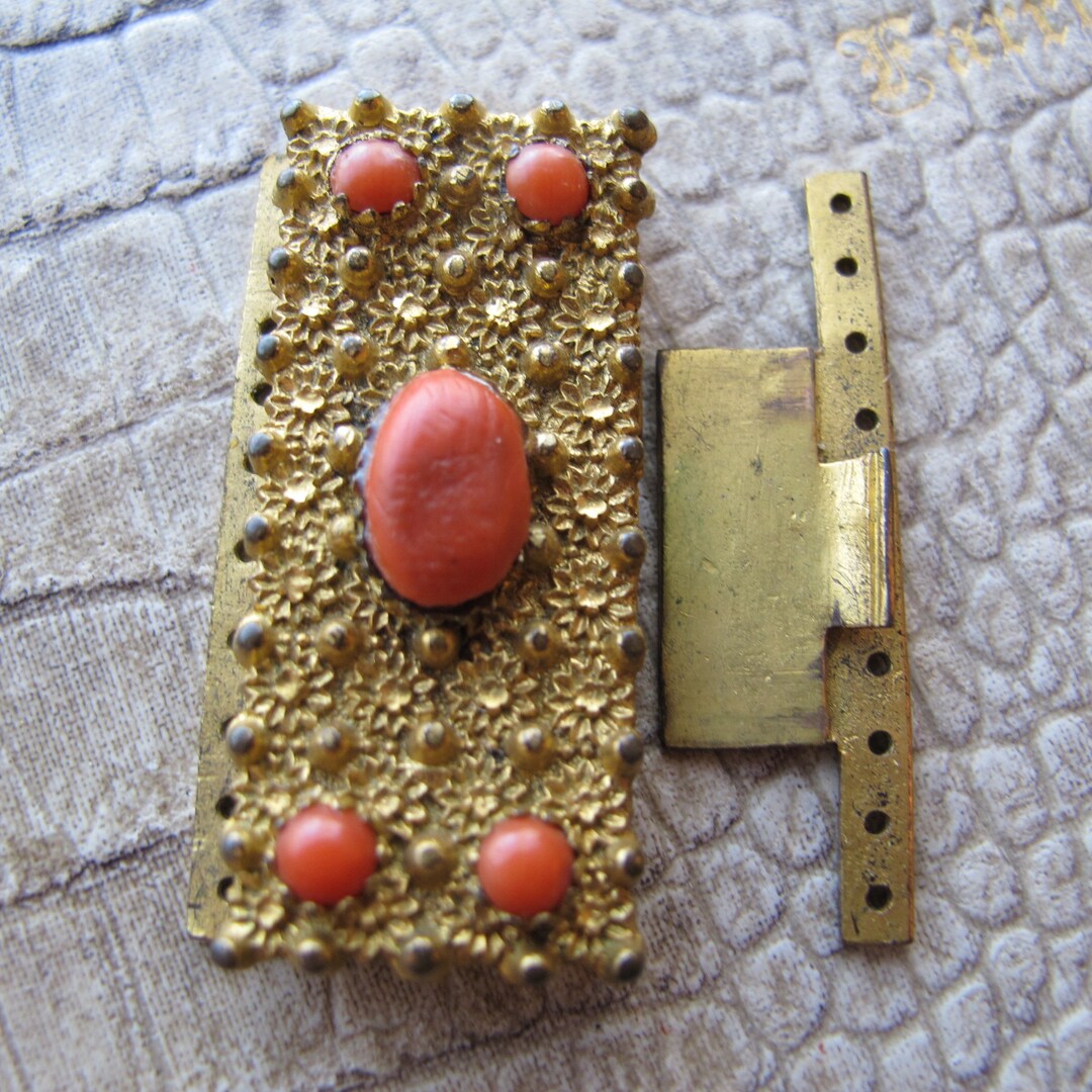 Georgian Gilt Pinchbeck Gold Coral Clasp, Jewelry Design Supply Part ...