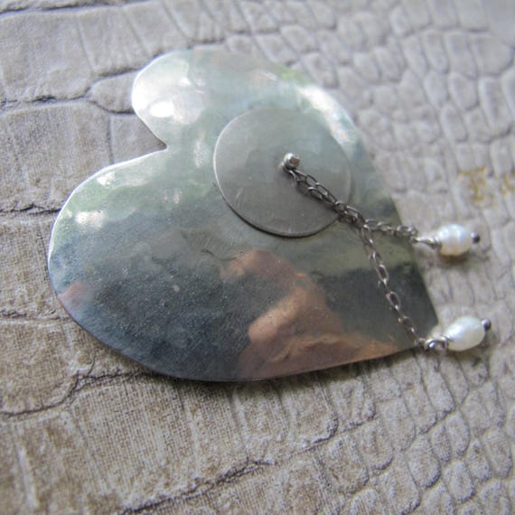 Handmade Artisan AH Heart Shaped Brooch Pin w/ Dangle… - Gem