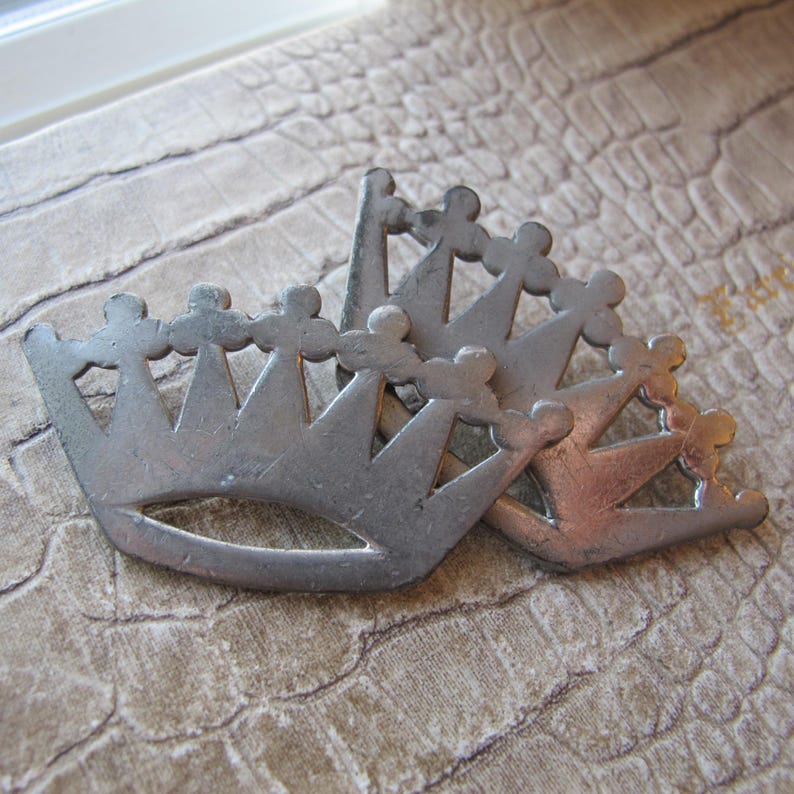 Chrome Steel Crown Shaped Sewing Buttons, Vintage, 2 Matching Silver ...