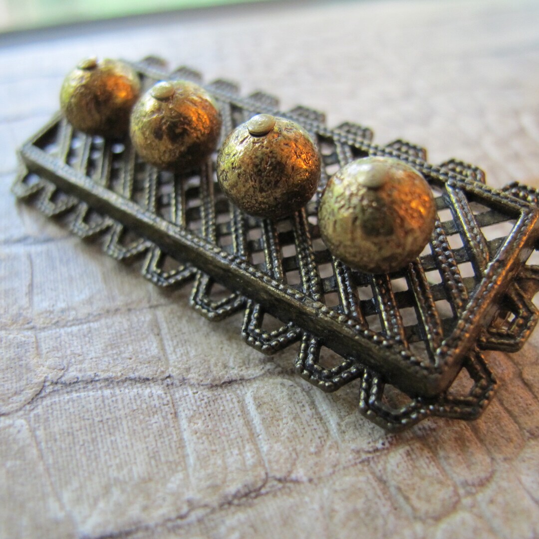 Miriam Haskell Era Style Gilt Metal Bead Hand Wire Wrapped Bronze Gilt ...