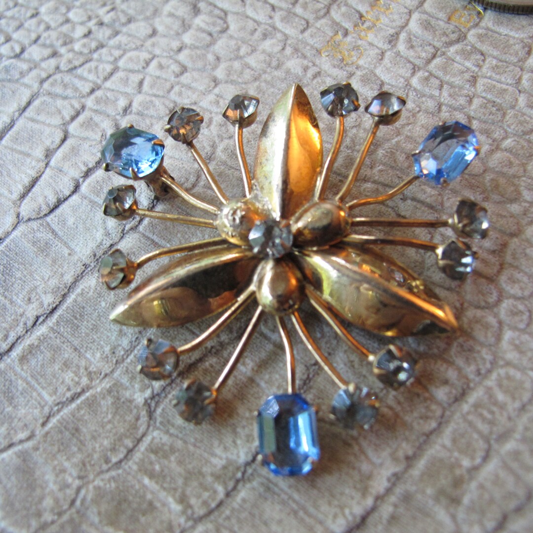 Retro Gold Filled Rhinestone Brooch Pin, J in a Diamond Makers' Mark ...
