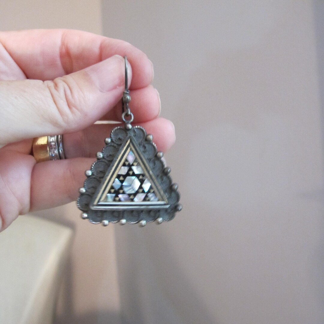 Egyptian HTF MOP, Abalone Shell Mosaic Inlay Drop Dangle 800 Silver ...