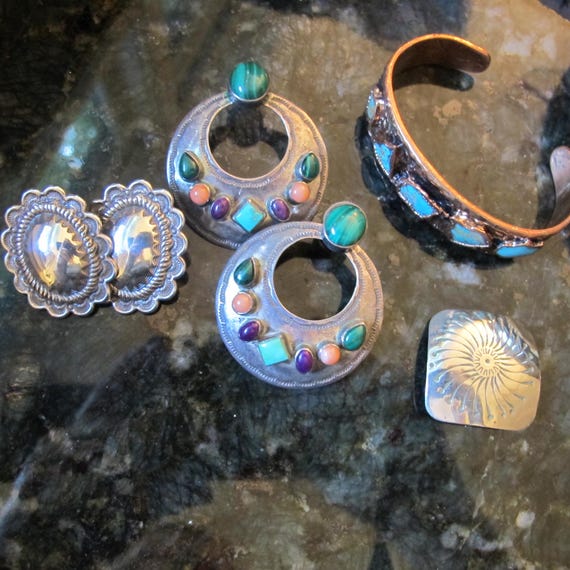 Large Native American Multi Gemstone Stone Sterling S… - Gem