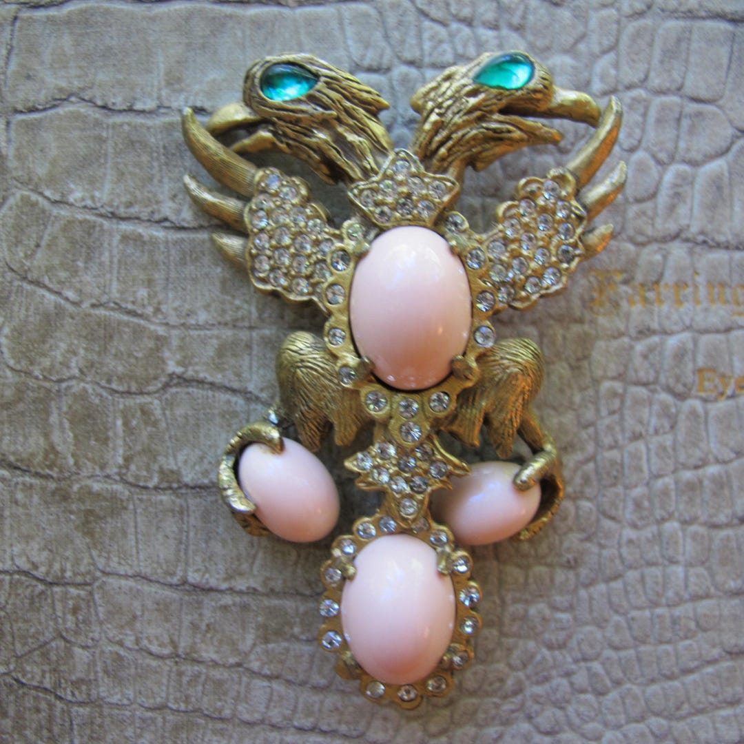 KJL Mythological 2 Headed Eagle Bird, Rhinestone, Cabochon Bead ...