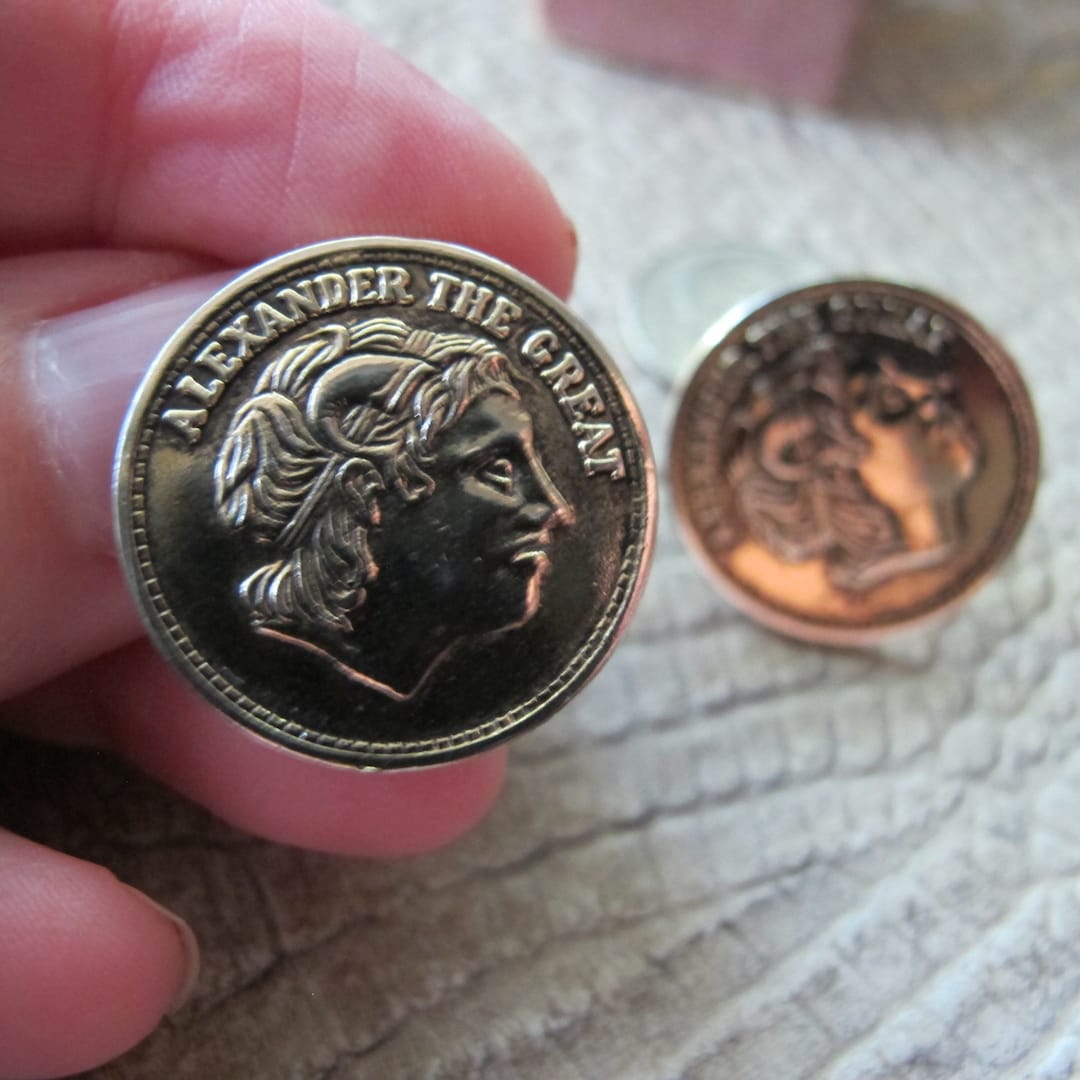 Alexander the Great Faux Coin Gold Tone Earrings, Clip Backs and ...