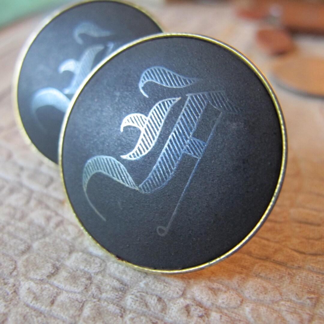 Amita Japan Hand Engraved Etched Initial Letter Gothic f Gold Finish ...