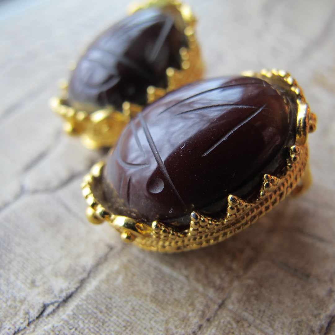 Museum Scarab MMA WAG Gold Plate Statement Clip Back Earrings. Fabulous ...