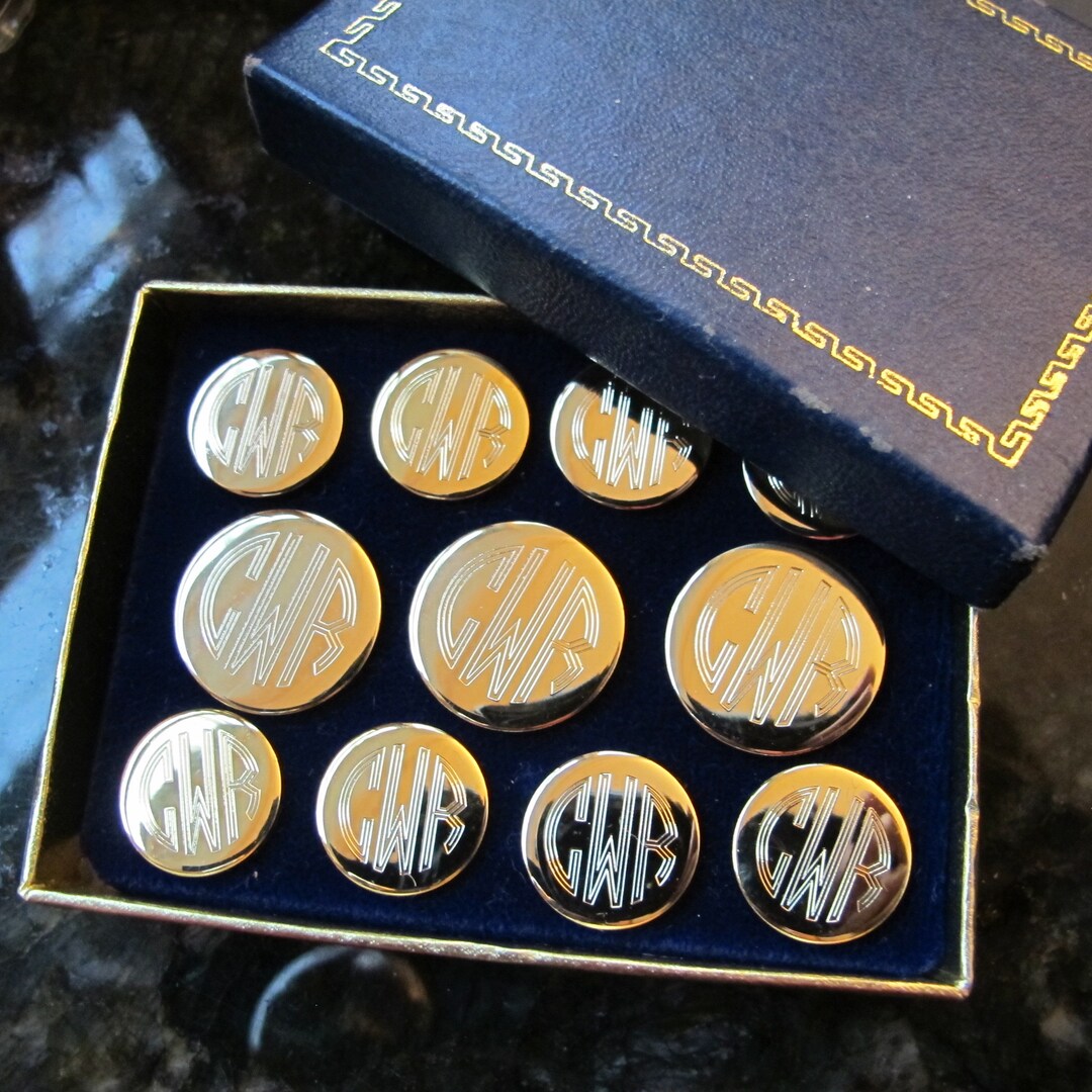 Set of Gold Tone Monogrammed Buttons. Suit or Jacket Blazer Button Set ...