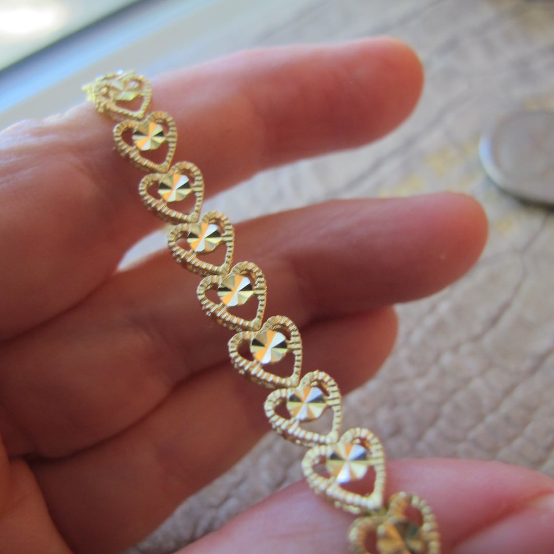 14k Yellow Gold Heart Link Chain Bracelet. Estate Vintage, I LOVE You ...