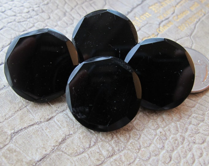 Shiny Black Bevel Edge Large Glass Buttons, Brass Like Metal Shanks ...