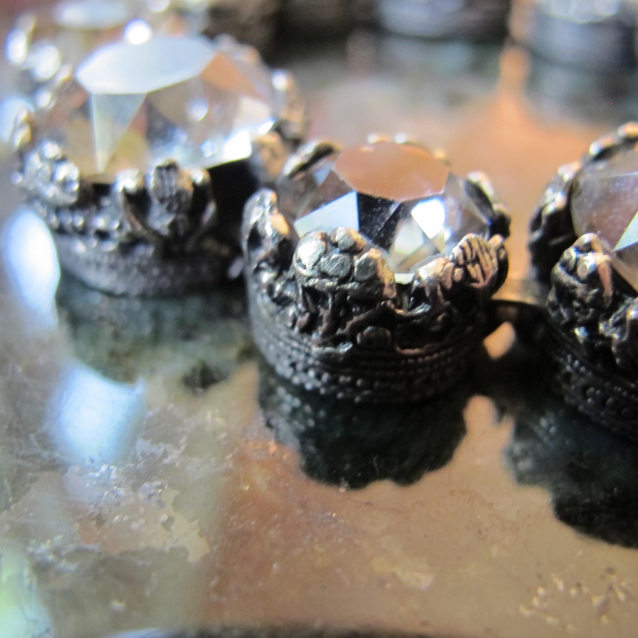 Brutalist Glamour Crystal Stone Gunmetal Gray Silver Tone Line ...