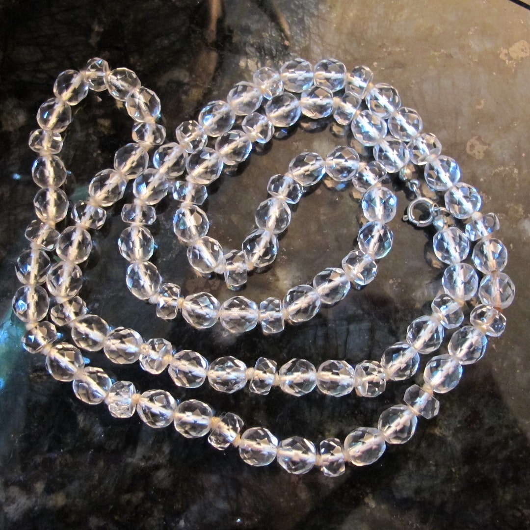 Art Deco Round and Rondel Faceted Clear Crystal Bead Uniform Necklace ...