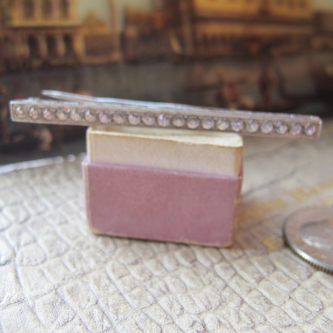 Art Deco Paste Line Bar Pin Brooch in Sterling Silver, Rhinestone Clear ...