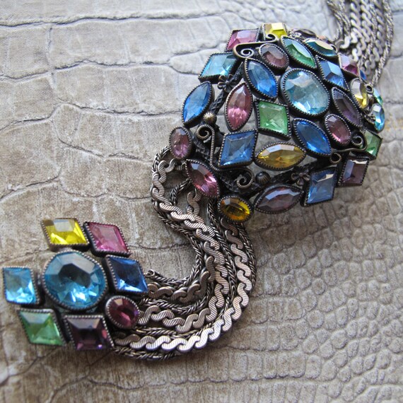 Czech Style Art Deco Jewel Crystal Stone Tones Cluste… - Gem